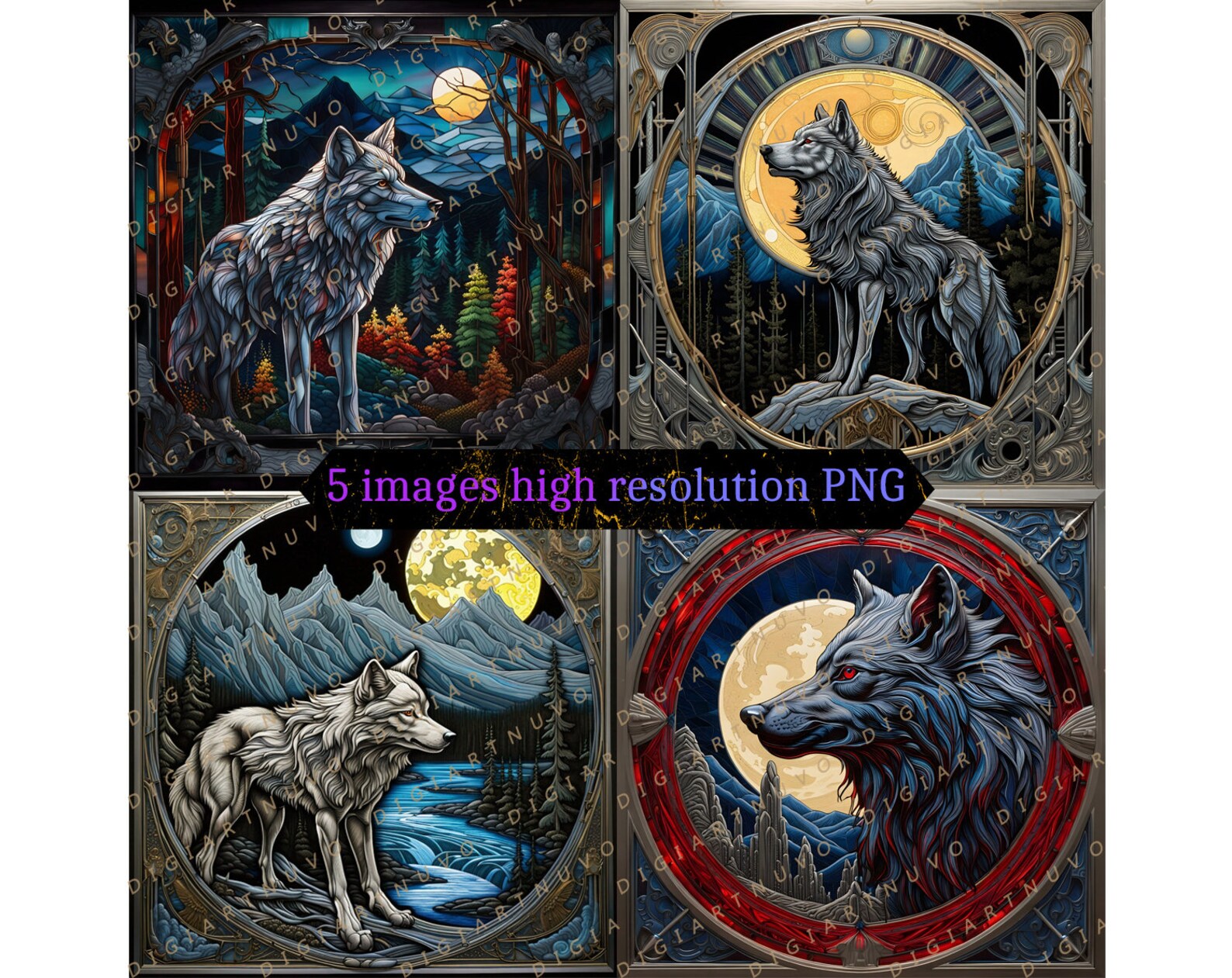 Wolf Stained Glass Tumbler Wrap Designs, High Quality Stain Glass ...
