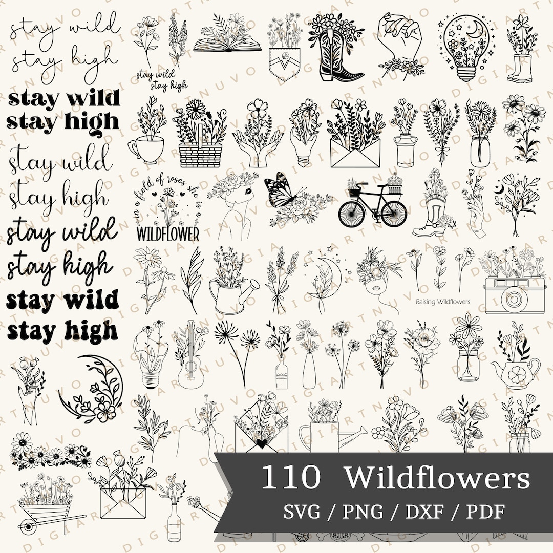 Wildflower Bundle SVG, Boho Flower Svg, Meadow Flowers Svg, Floral Svg ...
