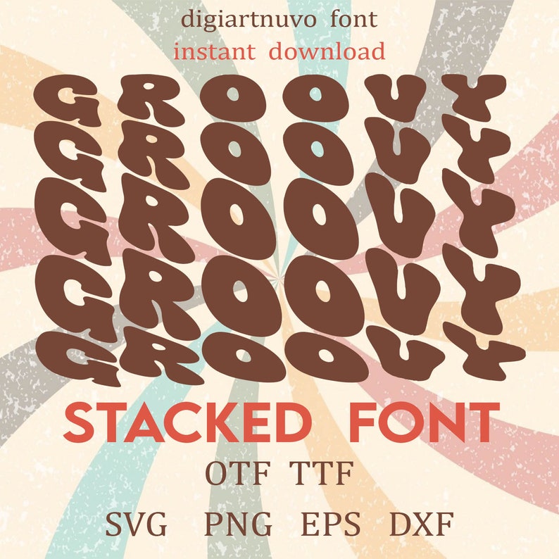 Groovy Font Bundle, Stacked Letters SVG, Wavy SVG Font, Wavy Alphabet ...