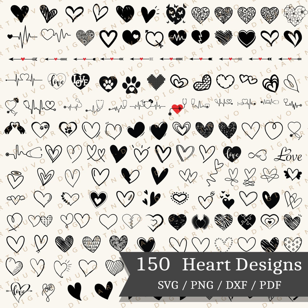 Heart Svg Bundle, Hand Drawn Heart Svg, Cute Heart Svg, Wedding Cut ...