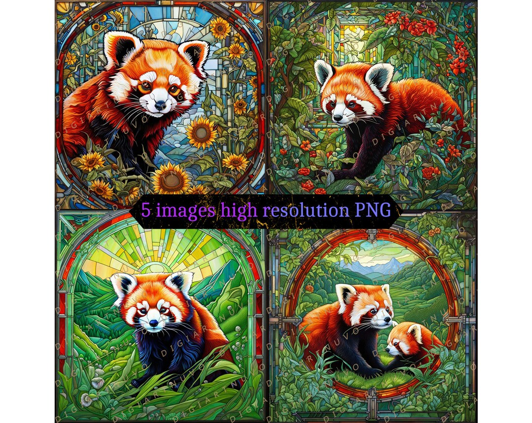 Red Panda Stained Glass Pattern Bundle Perfect for Tumbler Sublimation ...