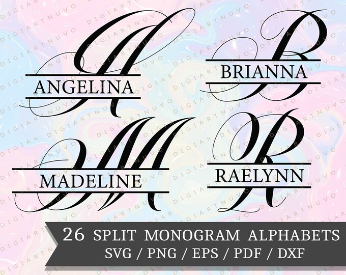 Alphabet Split Monogram Svg Bundle, Split Monogram Letters Svg, Last ...