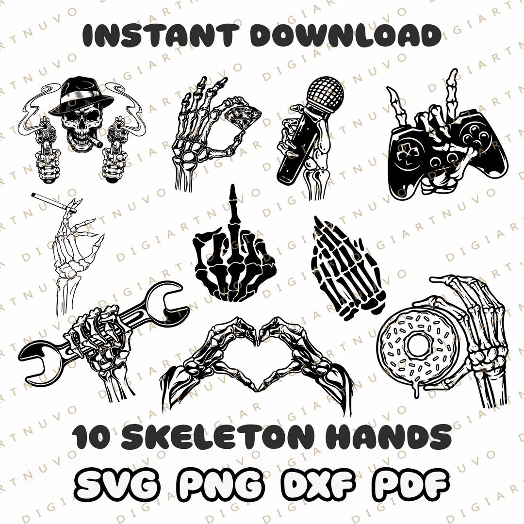 Skeleton Hand Svg Bundle, Skeleton Hand Cut File Svg, Skull Hand Svg ...