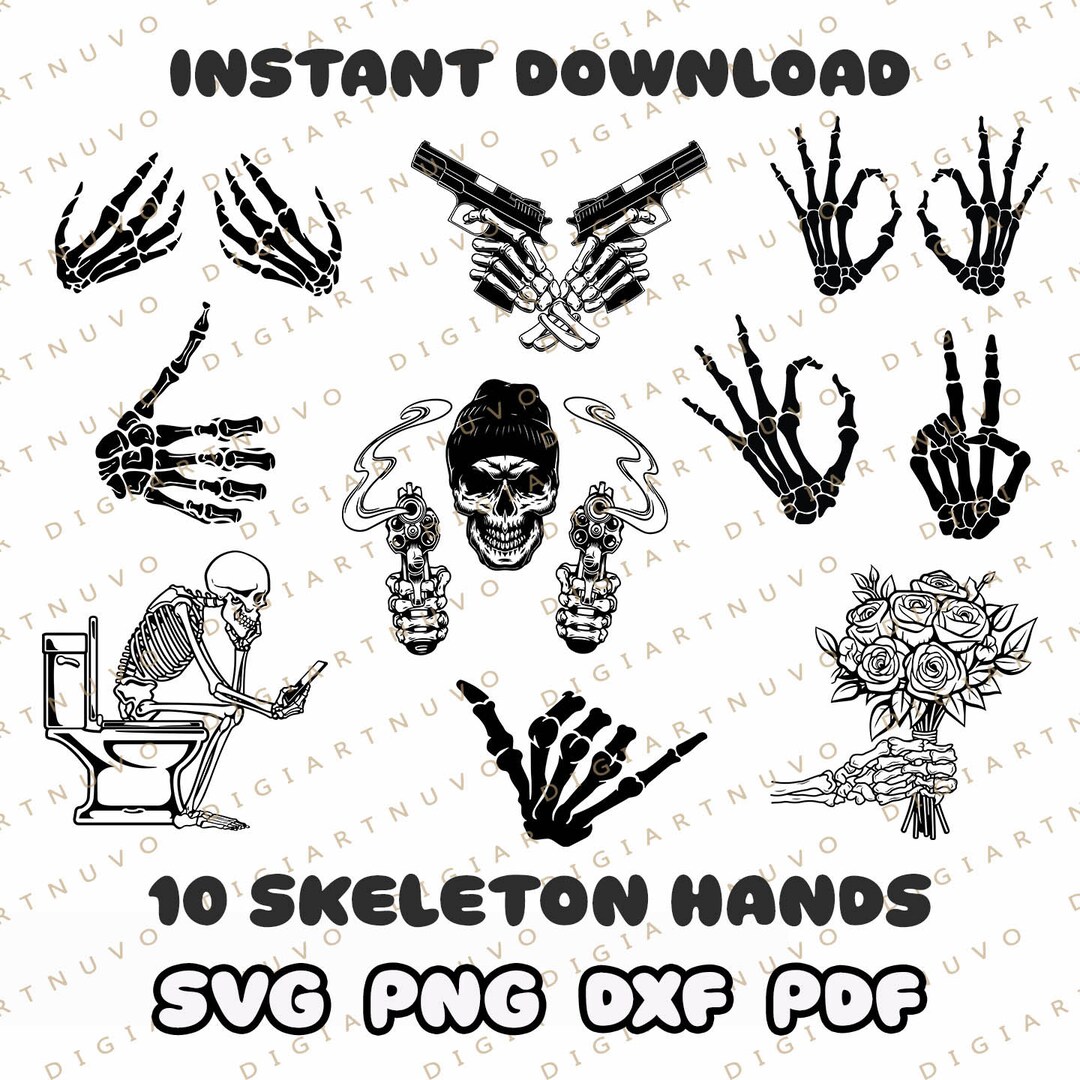 Skeleton Hand Svg Bundle, Skeleton Hand Cut File Svg, Skull Hand Svg ...