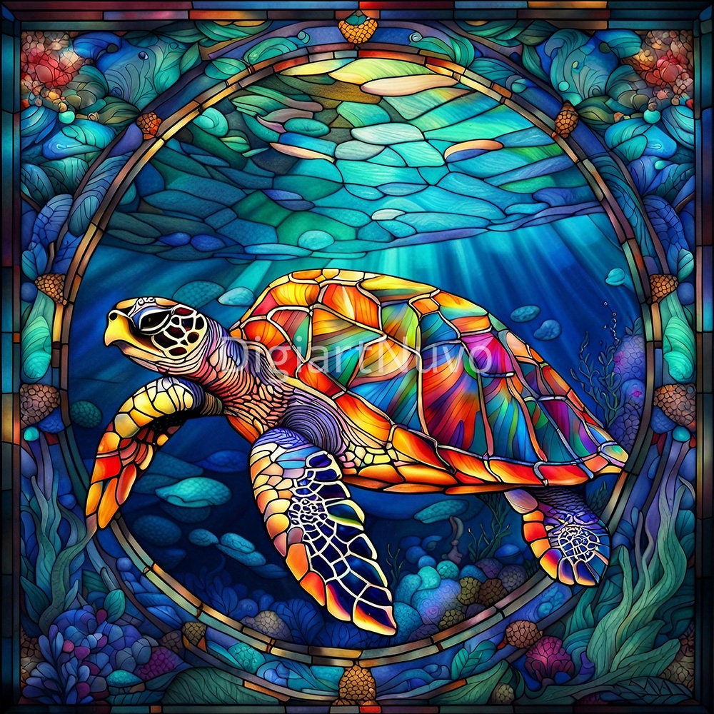 Sea Turtle Stained Glass PNG Design Bundle, Perfect for Tumbler ...