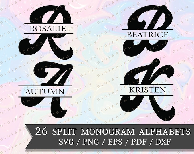 Alphabet Split Monogram Svg Bundle, Split Monogram Letters Svg, Last ...