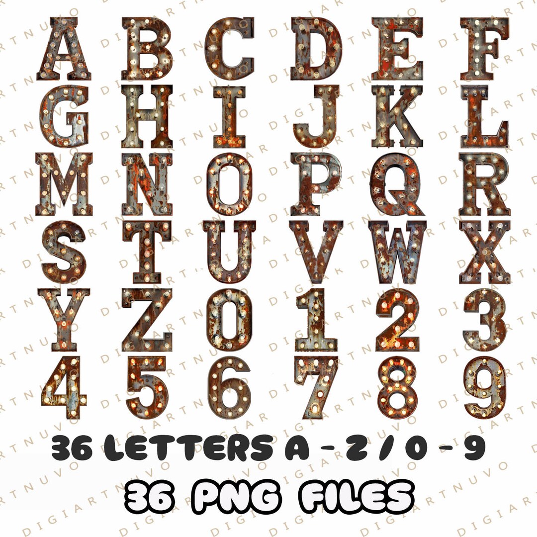 Rusty Metal Letters, Rusty Letters, Metal Font Png, Sublimation Letters ...