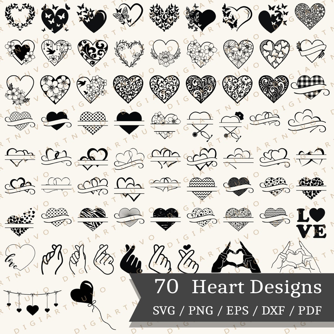 Heart Svg Bundle, Hand Drawn Heart Svg, Cute Heart Svg, Wedding Cut ...