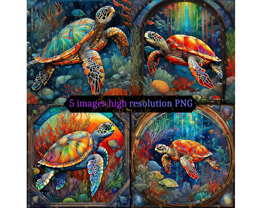 Sea Turtle Stained Glass Pattern Bundle Perfect for Tumbler Sublimation ...