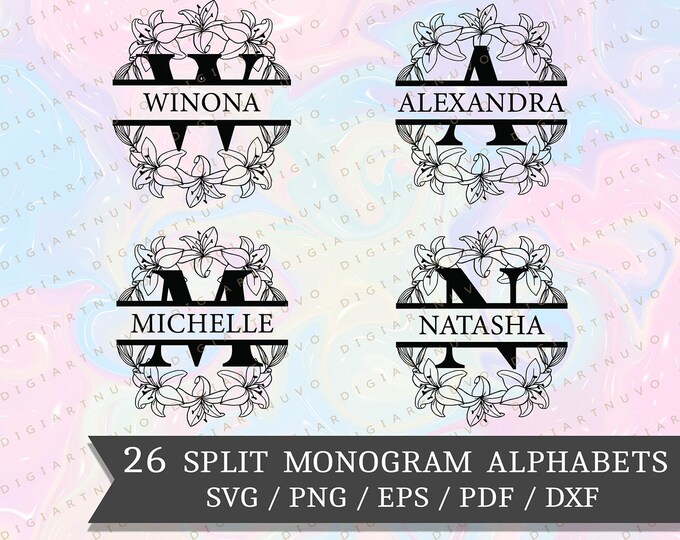 Alphabet Split Monogram Svg Bundle, Split Monogram Letters Svg, Last ...
