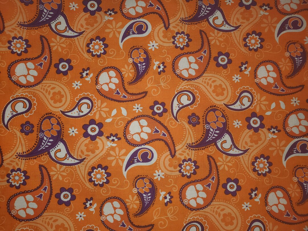 Clemson Tigers Fabric Paisley Yardage by the Yard 1/2 Yard and 1/4 Yard ...