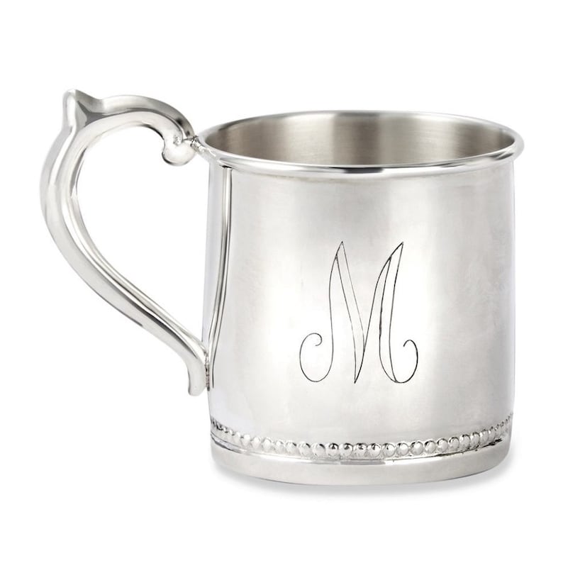 Engravable 'Beaded' Sterling Silver Baby Cup | Etsy