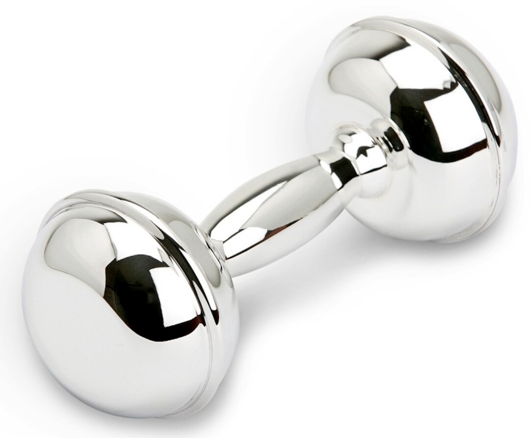 Engravable Dumbbell Sterling Silver Baby Rattle - Etsy