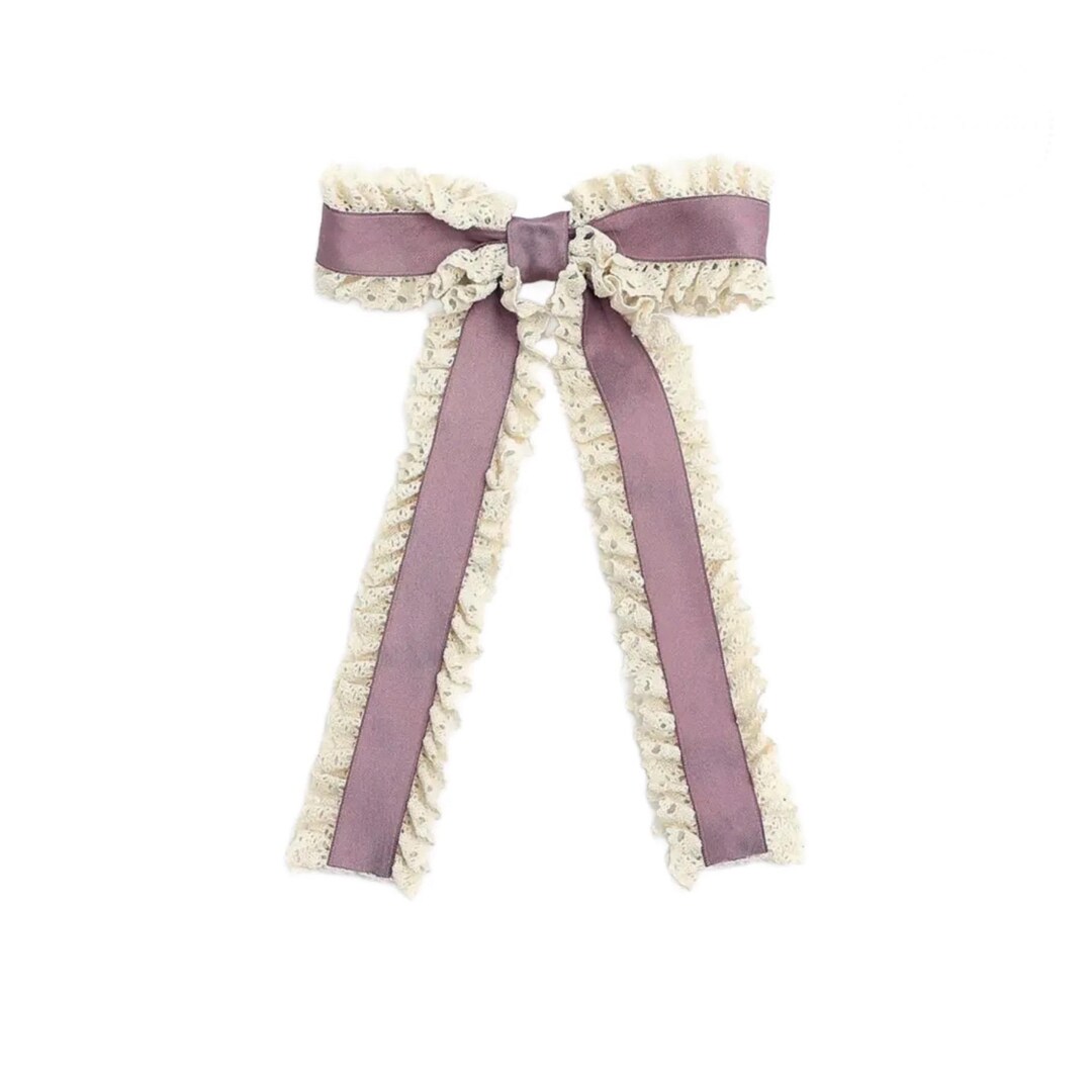 Dark Mauve Vintage Ruffled Lace Long Tailed Hair Bow, Girl Bows, Baby ...