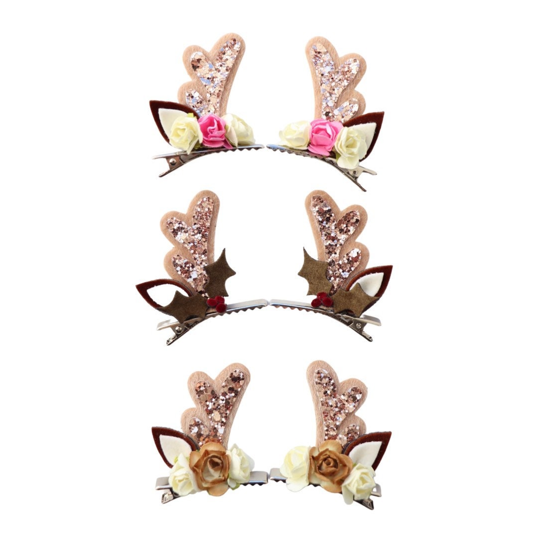 Deer Antlers Hair Clip, Faux Leather Bows, Bows for Girls, Reindeer ...