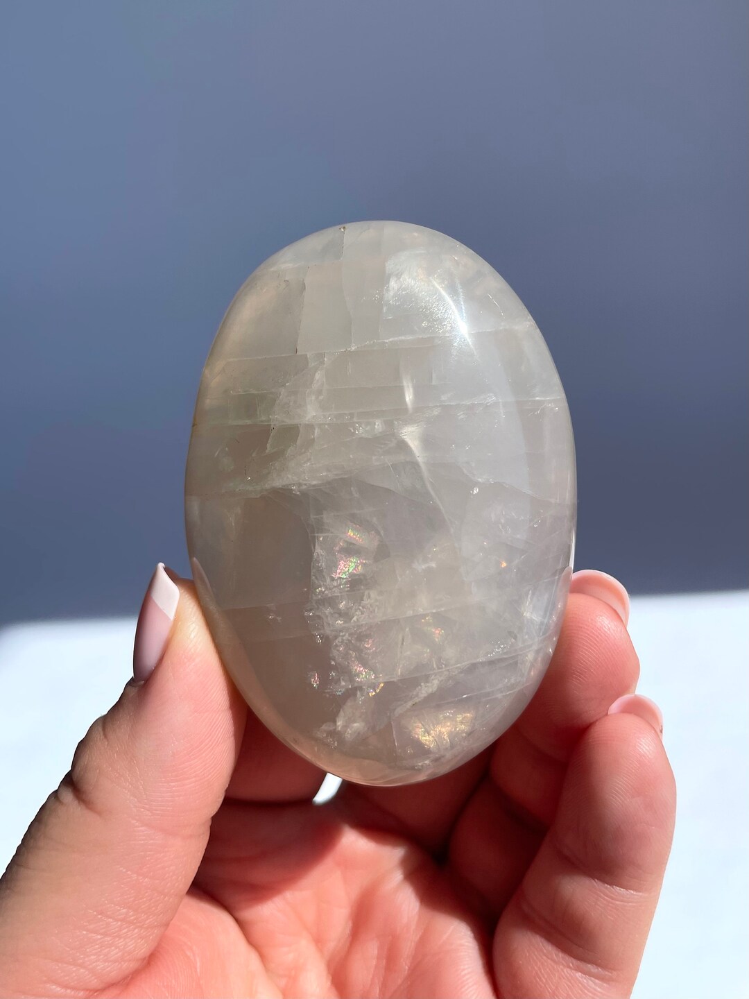 Madagascar Grey Hue Blue Rose Quartz Palm Stone Blue Rose - Etsy