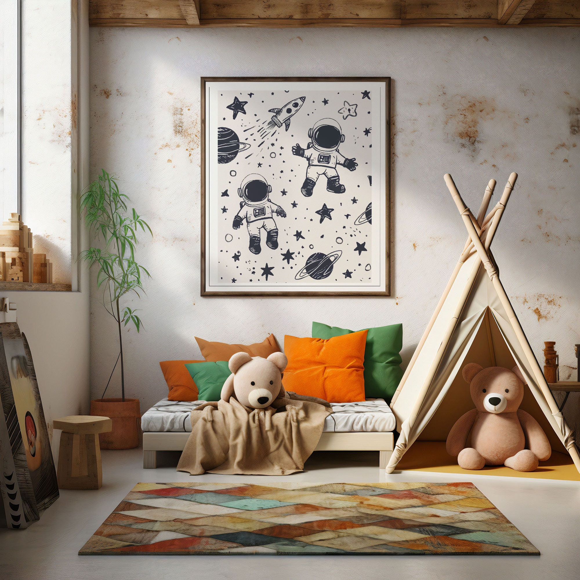 ASTRO ROCKET - Printable Digital Art, Kids Room, Astronauts and Stars ...