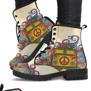 Colorful Hippie Bus Boots-combat Boots Vegan Boots Women's Boots Girl ...