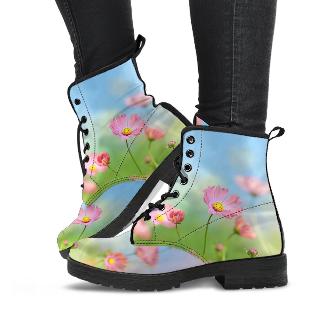 Floral Field Boots-combat Boots Vegan Boots Women's - Etsy