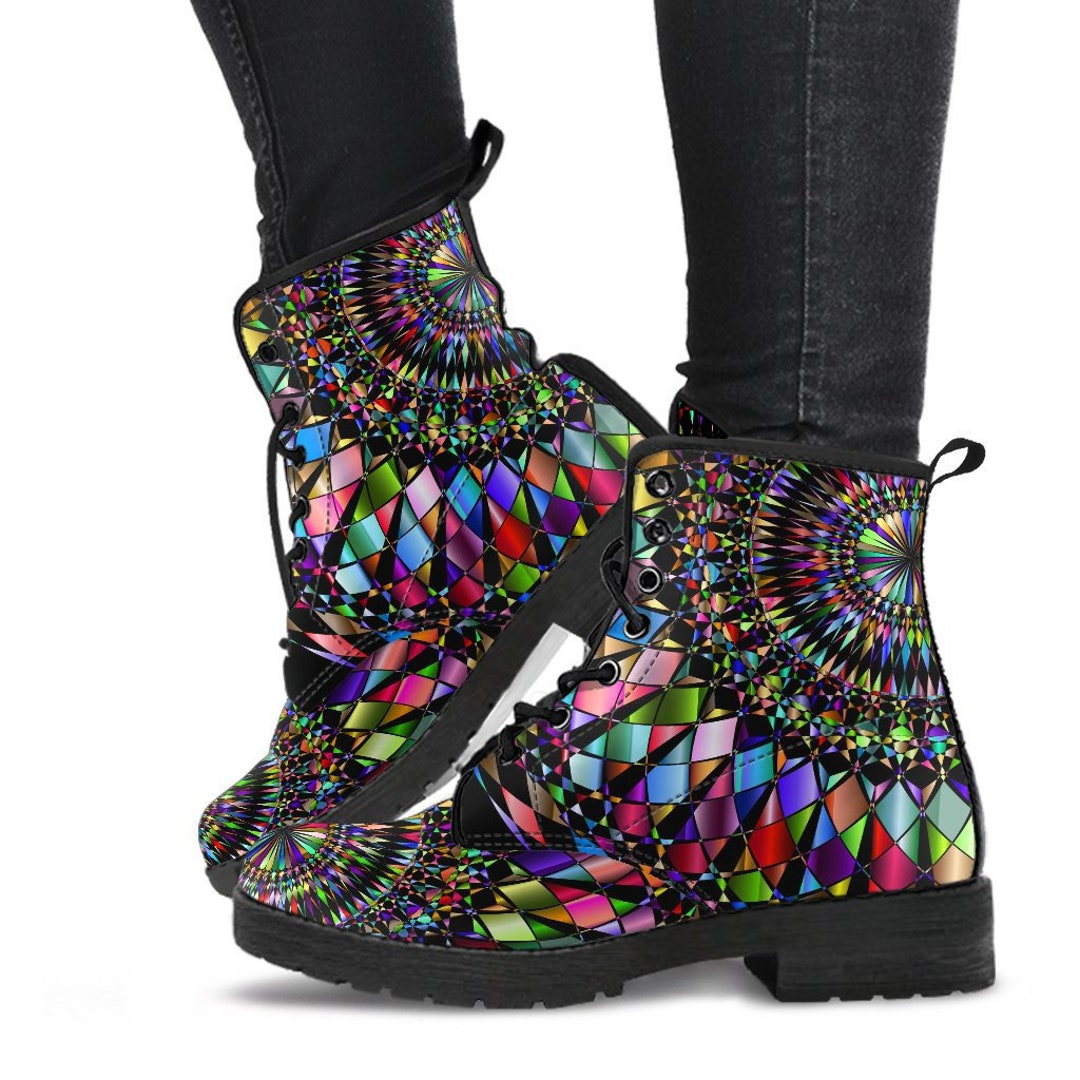 Mosaic Mandala Leather Boots-women's Boots Vegan Leather - Etsy