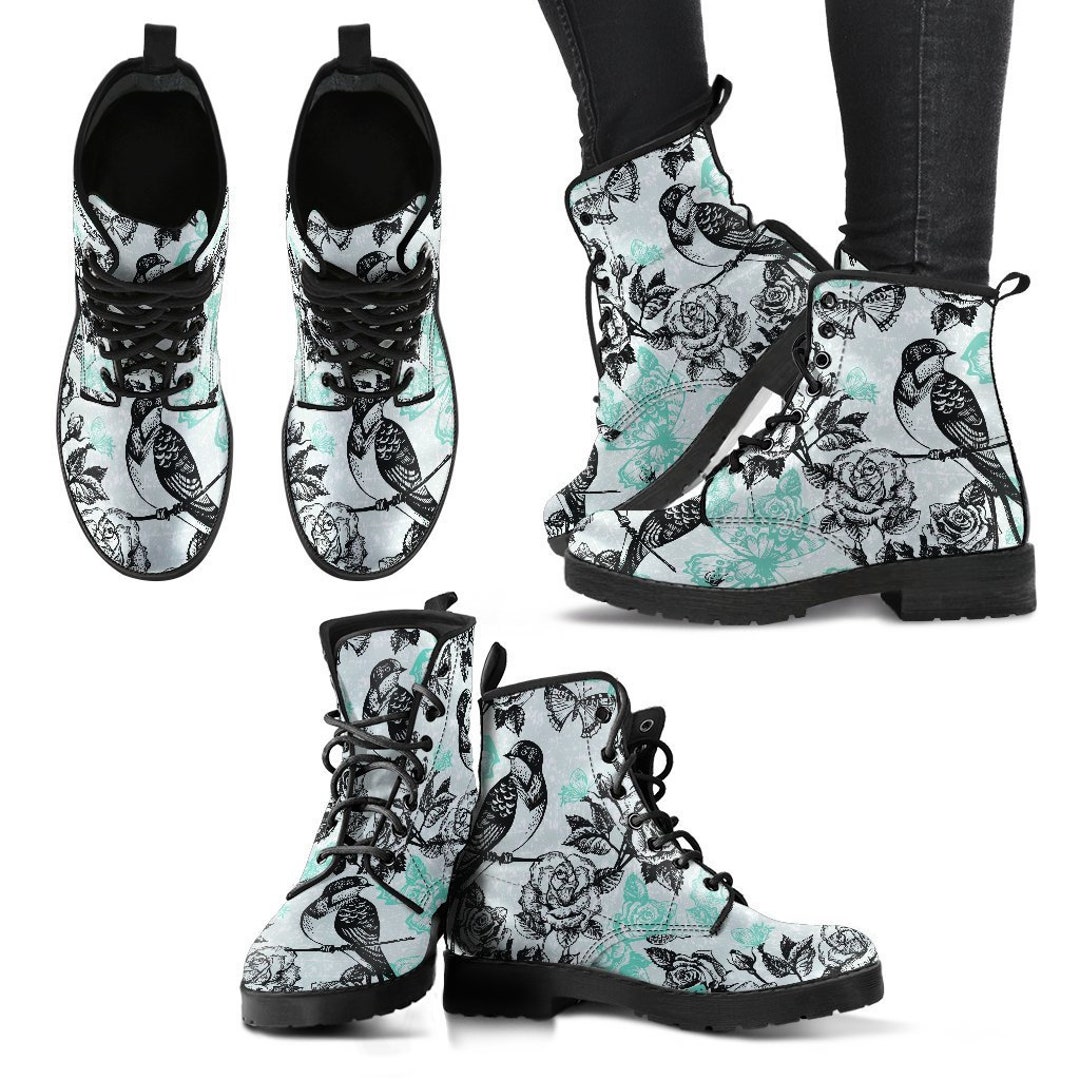 Nature Bird Boots-combat Boots Vegan Boots Women's - Etsy