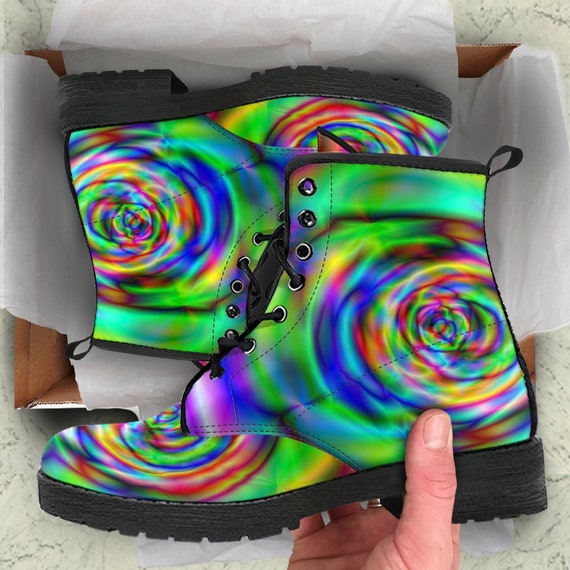 Psychedelic Rose Boots-combat Boots Vegan Boots Women's | Etsy