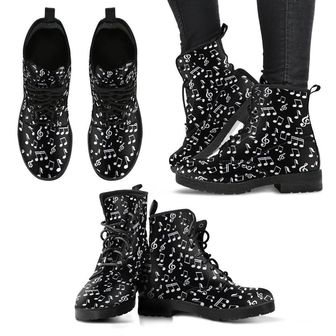 Musical Notes Boots-combat Boots Vegan Boots Women's Boots Girl Boots ...