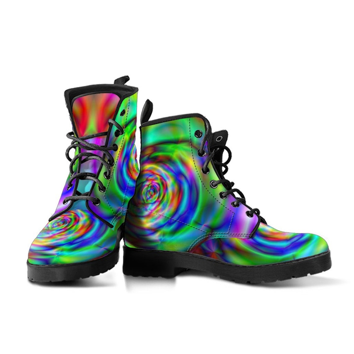 Psychedelic Rose Boots-combat Boots Vegan Boots Women's - Etsy