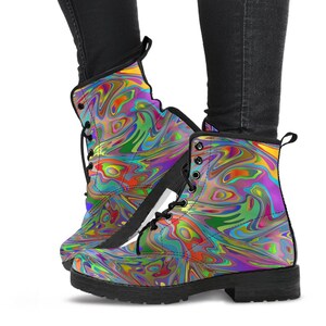 Psychedelic Doodle Boots-combat Boots Vegan Boots Women's Boots Girl ...
