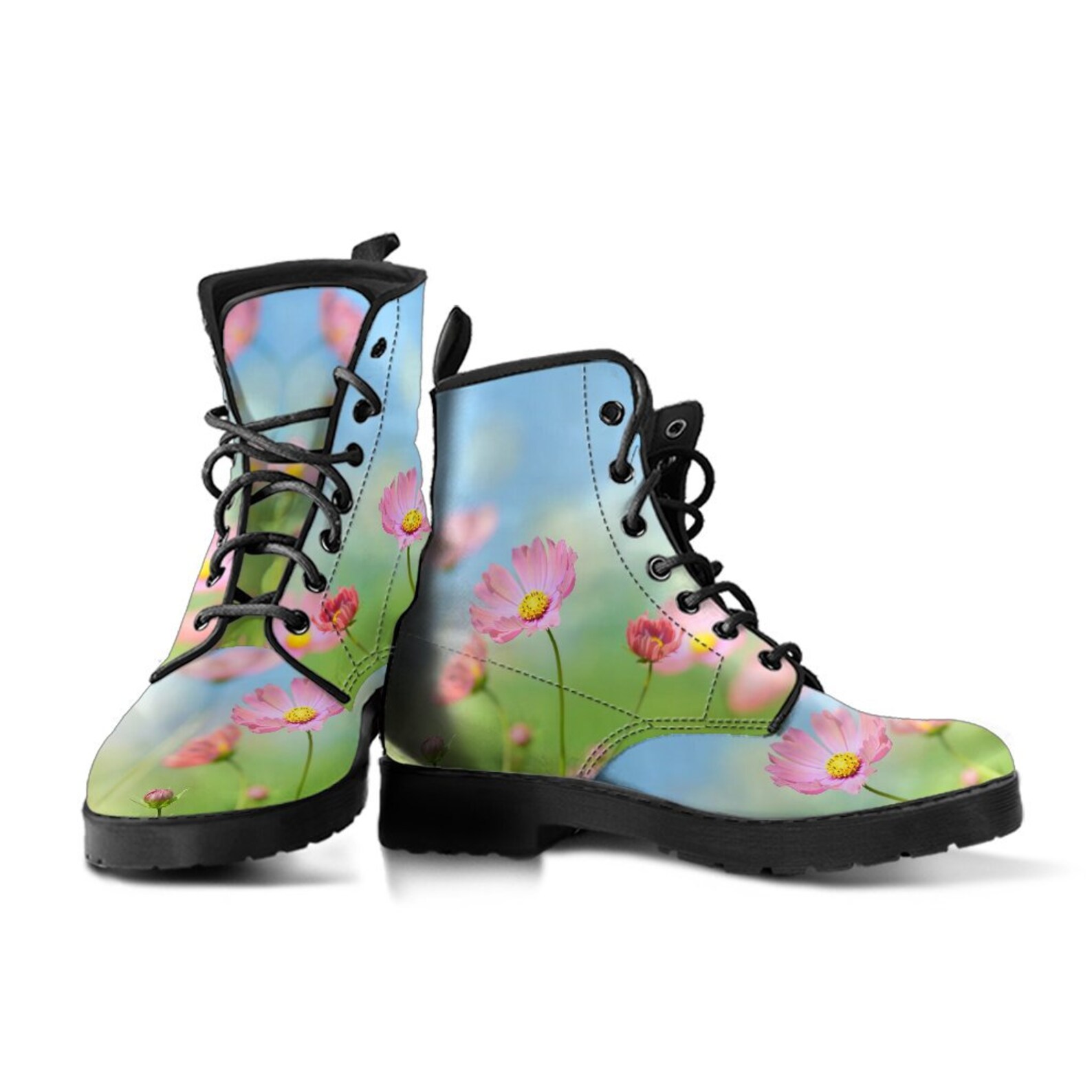 Floral Field Boots-combat Boots Vegan Boots Women's - Etsy