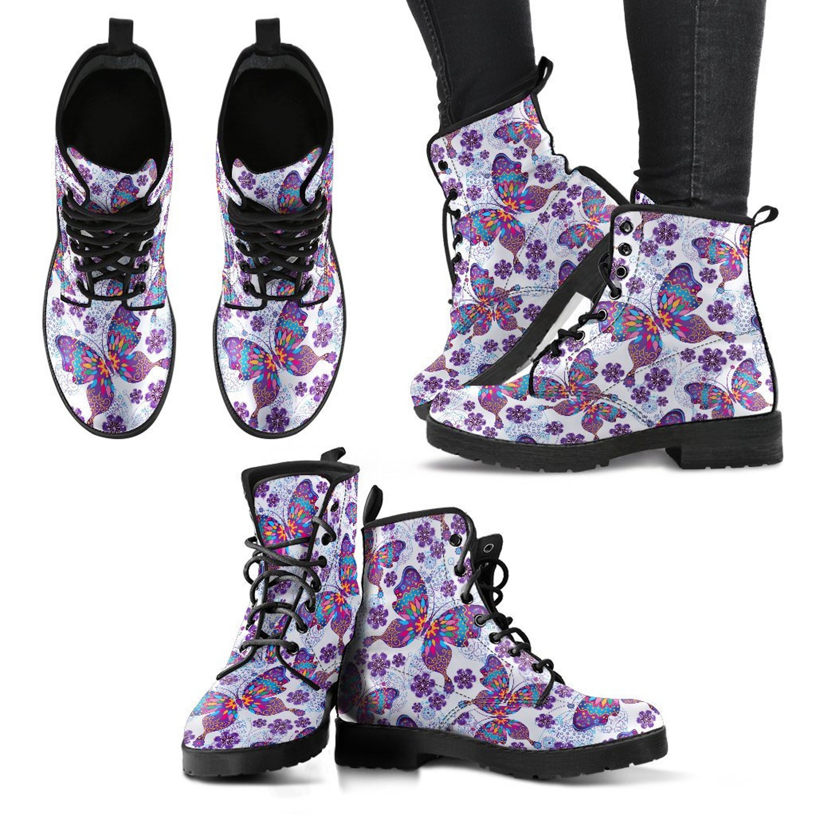Purple Butterfly Boots-combat Boots Vegan Boots Women's - Etsy