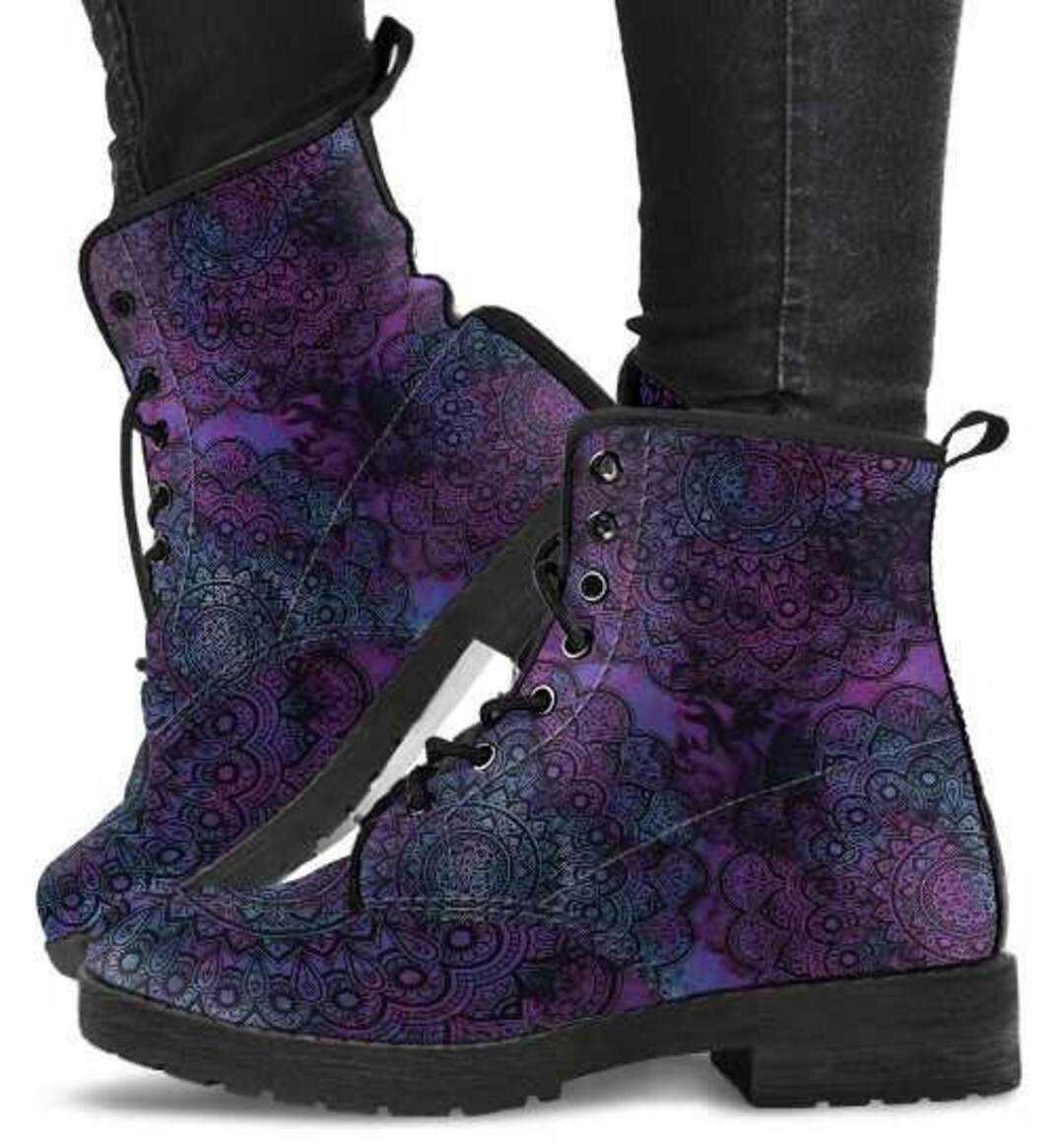 Mandalas V1 Boots-combat Boots Vegan Boots Women's - Etsy