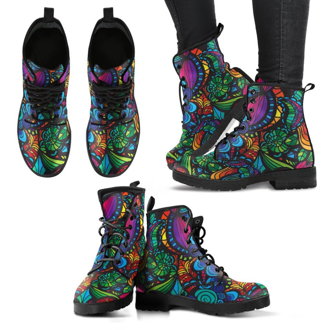Psychedelic Mosaic Boots-combat Boots Vegan Boots - Etsy