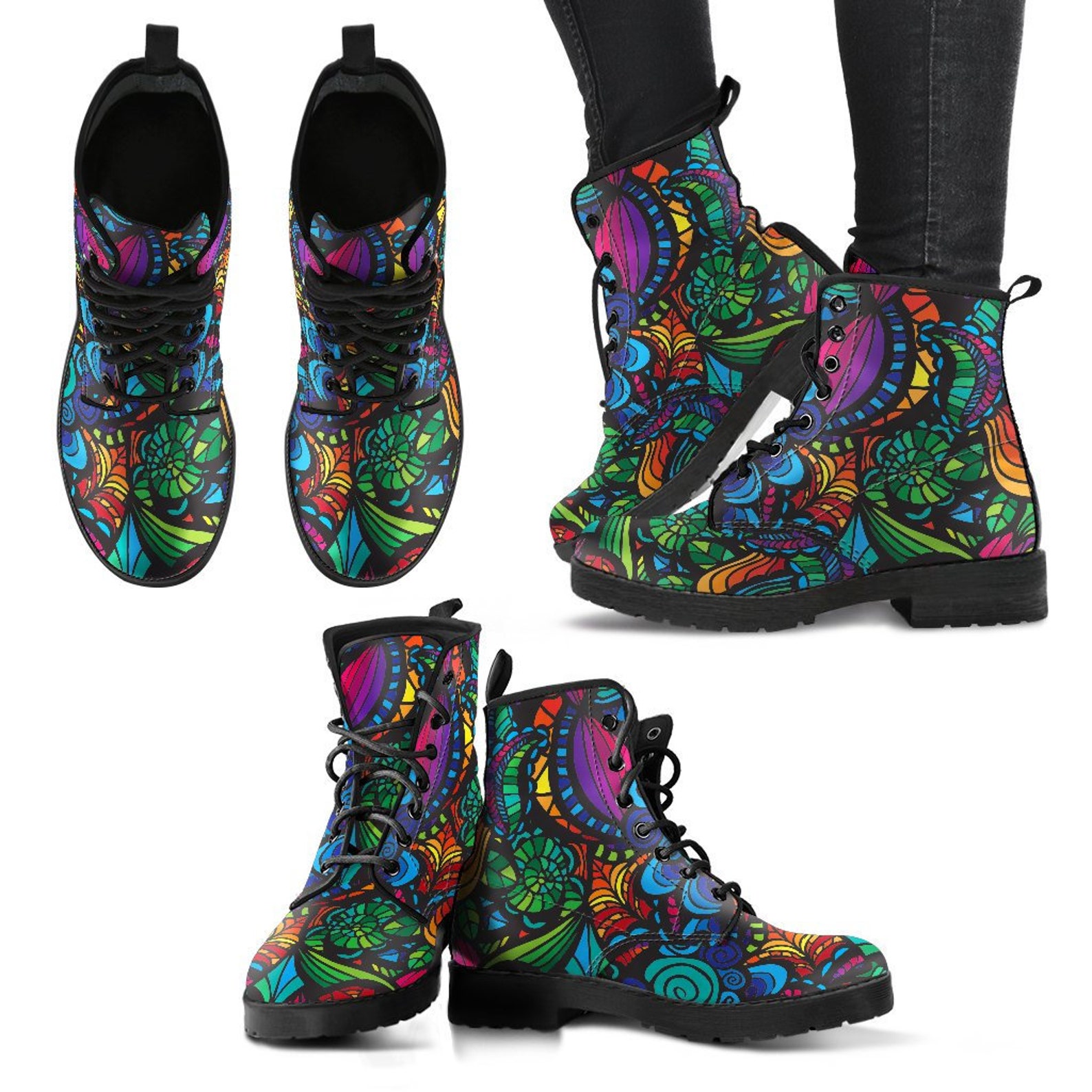 Psychedelic Mosaic Boots-combat Boots Vegan Boots - Etsy