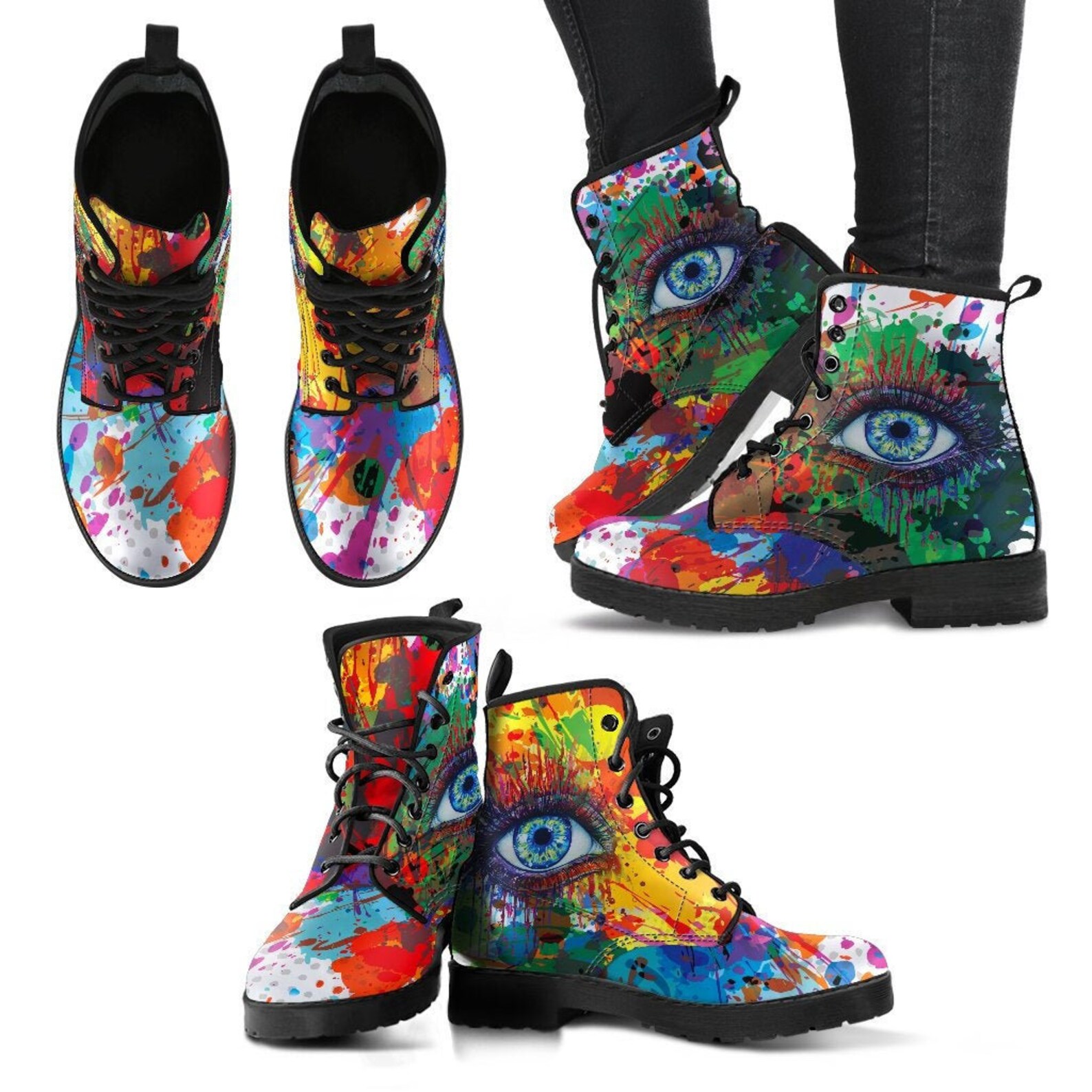 Rainbow Eye Boots-women's Boots Vegan Leather Combat - Etsy