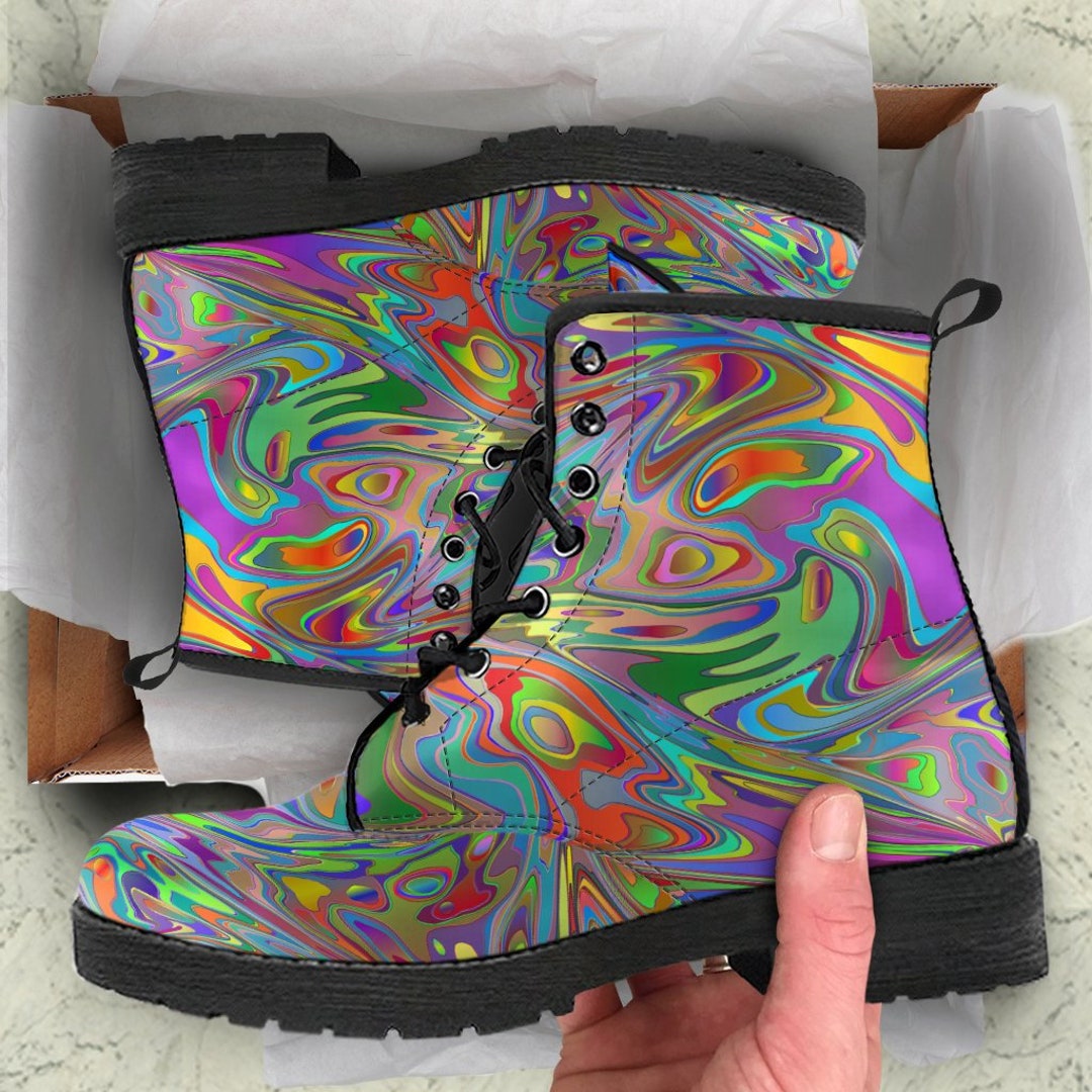Psychedelic Doodle Boots-combat Boots Vegan Boots Women's Boots Girl ...