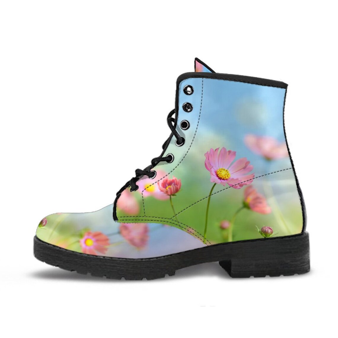 Floral Field Boots-combat Boots Vegan Boots Women's - Etsy