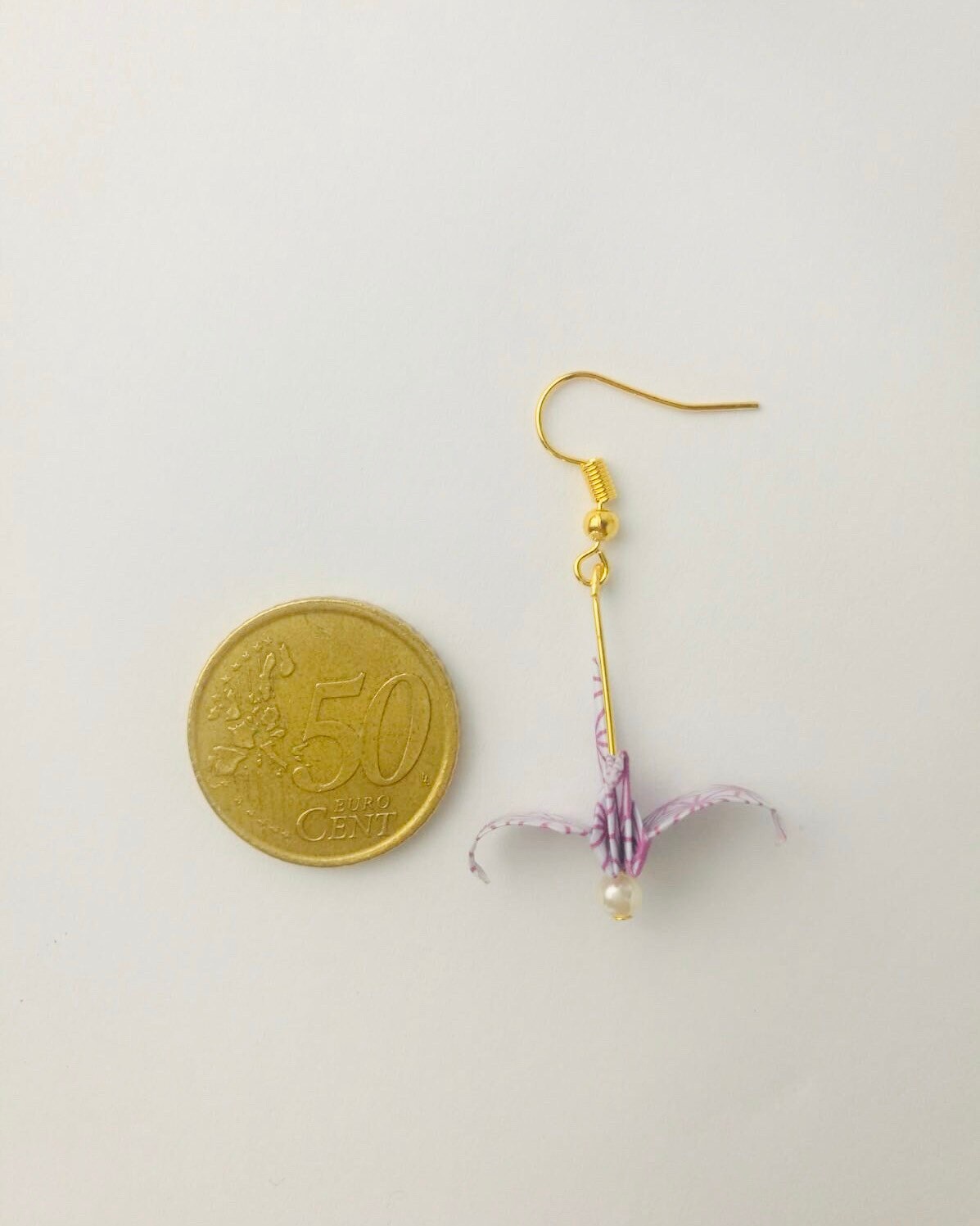 Kleine Origami Kranich Ohrringe YUKARI, Tsuru mittellang, lachs rosa ...