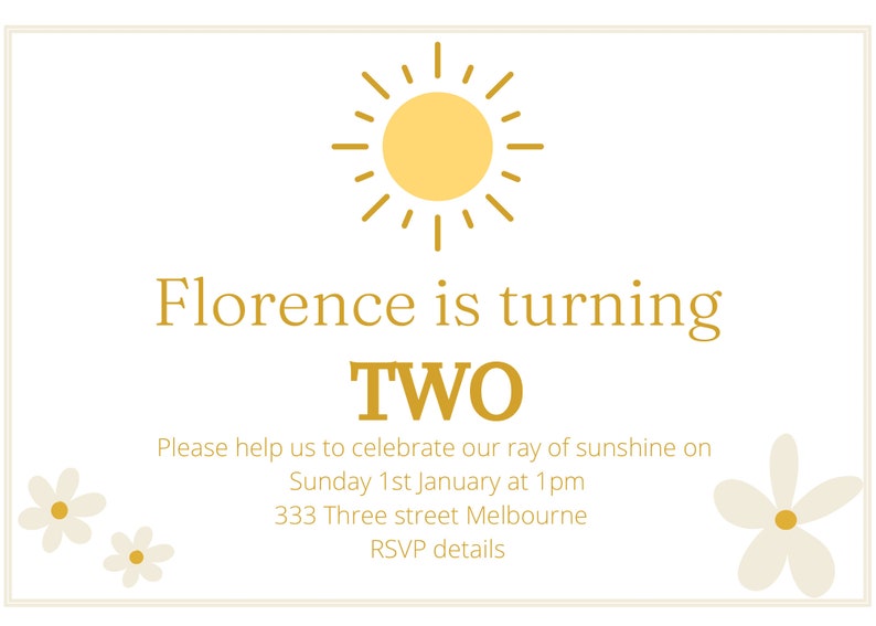 Invitation Sunshine. Editable Template - Etsy