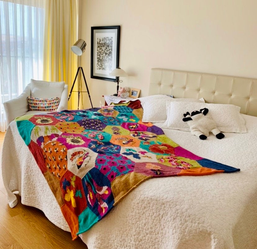 Handknit Patchwork Merino Wool Throw Blanket Quilt Crocheted | Etsy