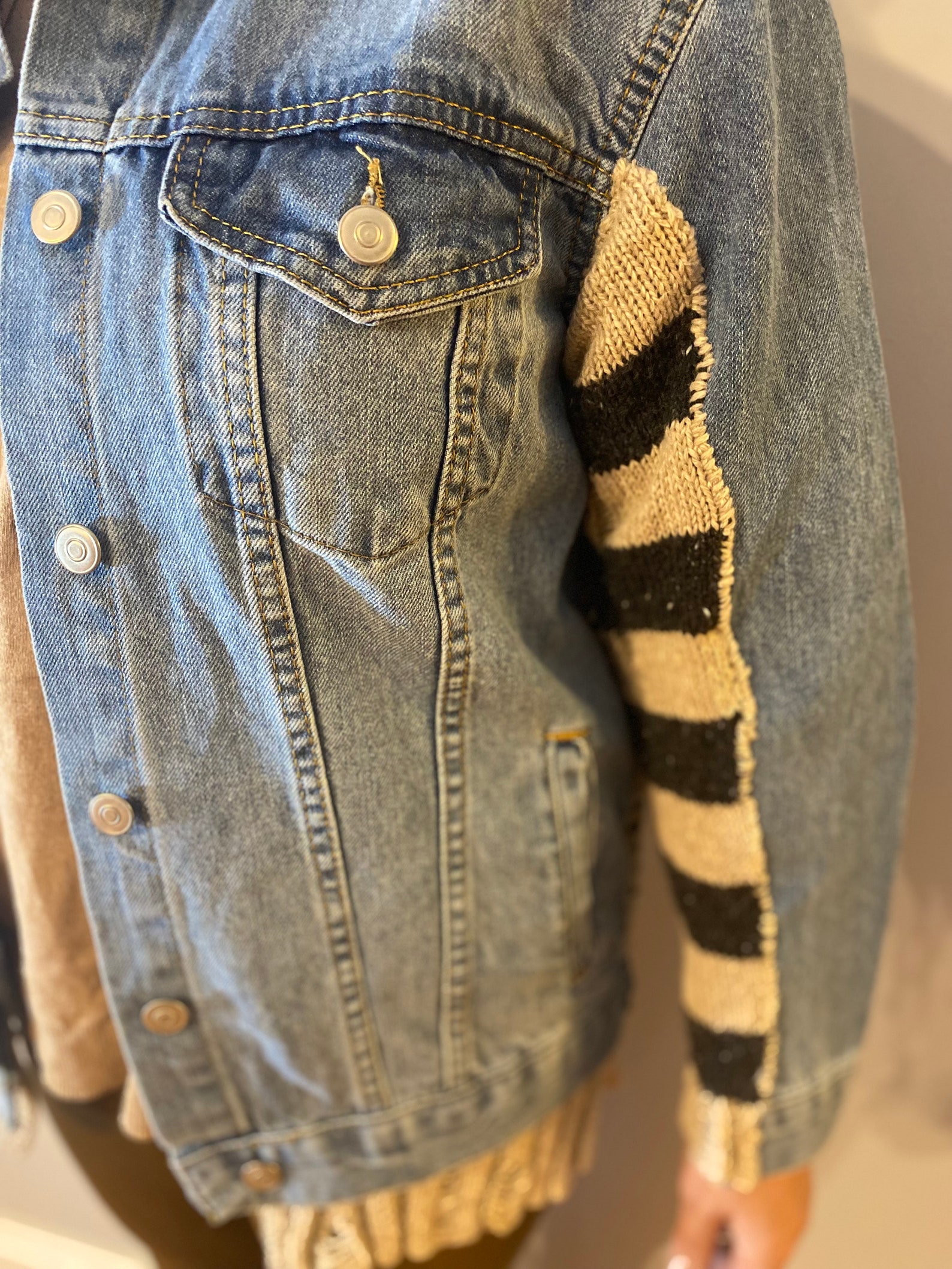 Knitted Jean Jacket With Cat Patchwork Personalized Black and - Etsy