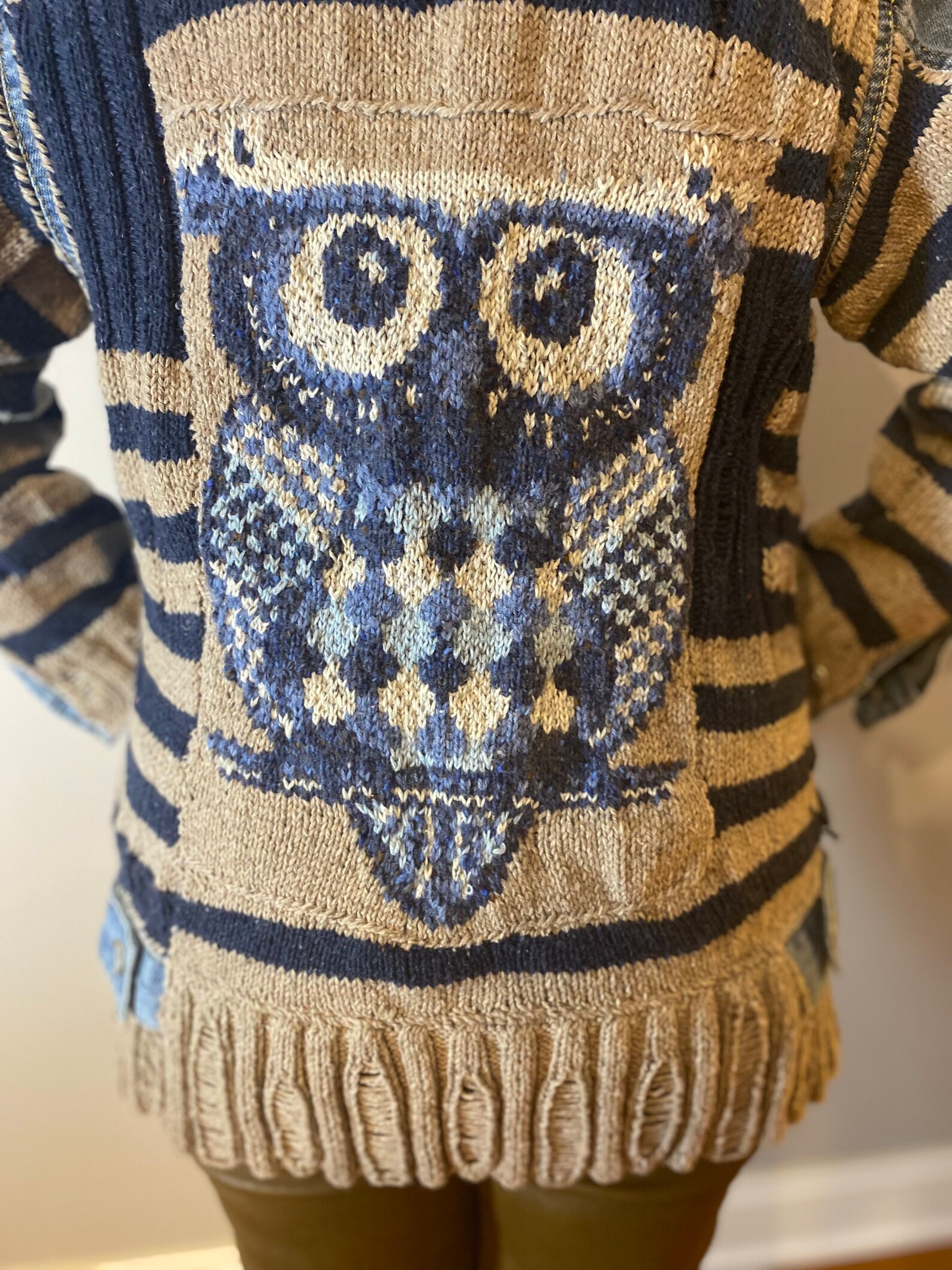 Knitted Jean Jacket With Owl Personalized Custom Embroidered - Etsy