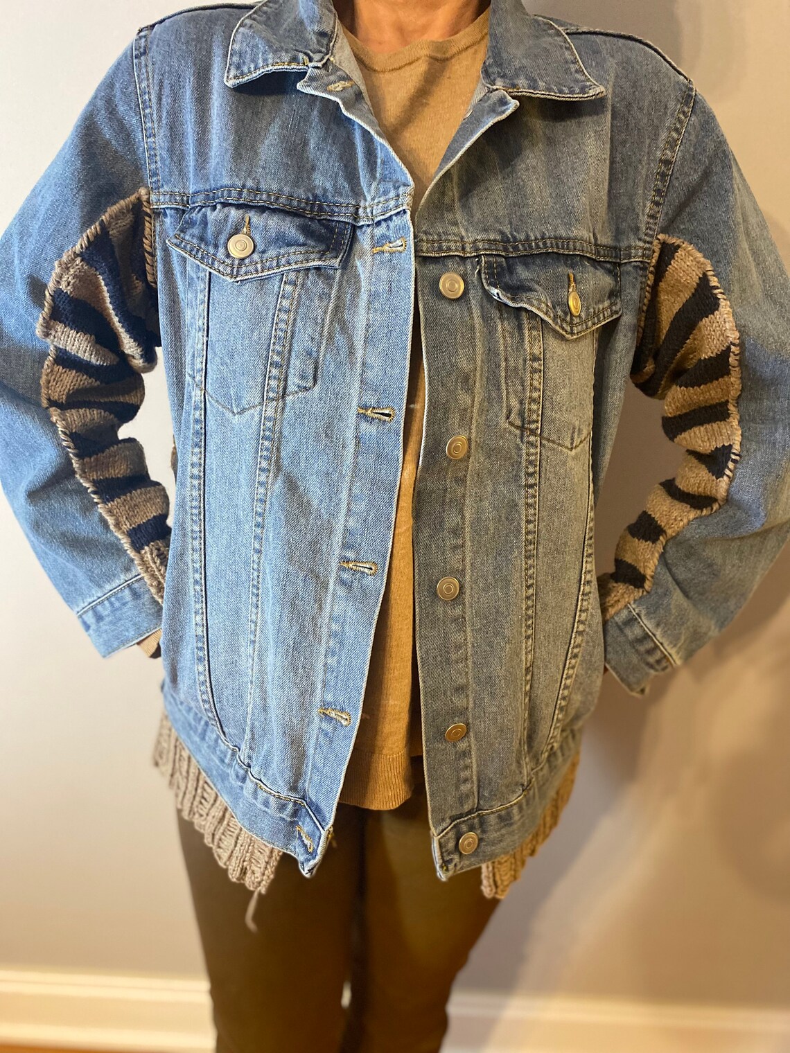 Knitted Jean Jacket With Owl Personalized Custom Embroidered - Etsy