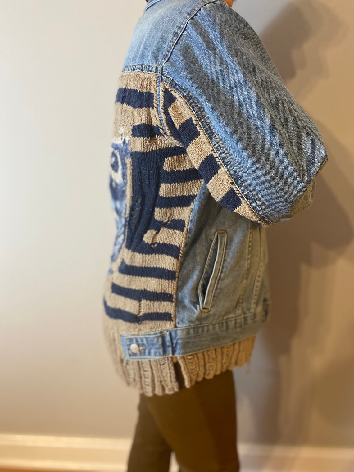 Knitted Jean Jacket With Owl Personalized Custom Embroidered - Etsy