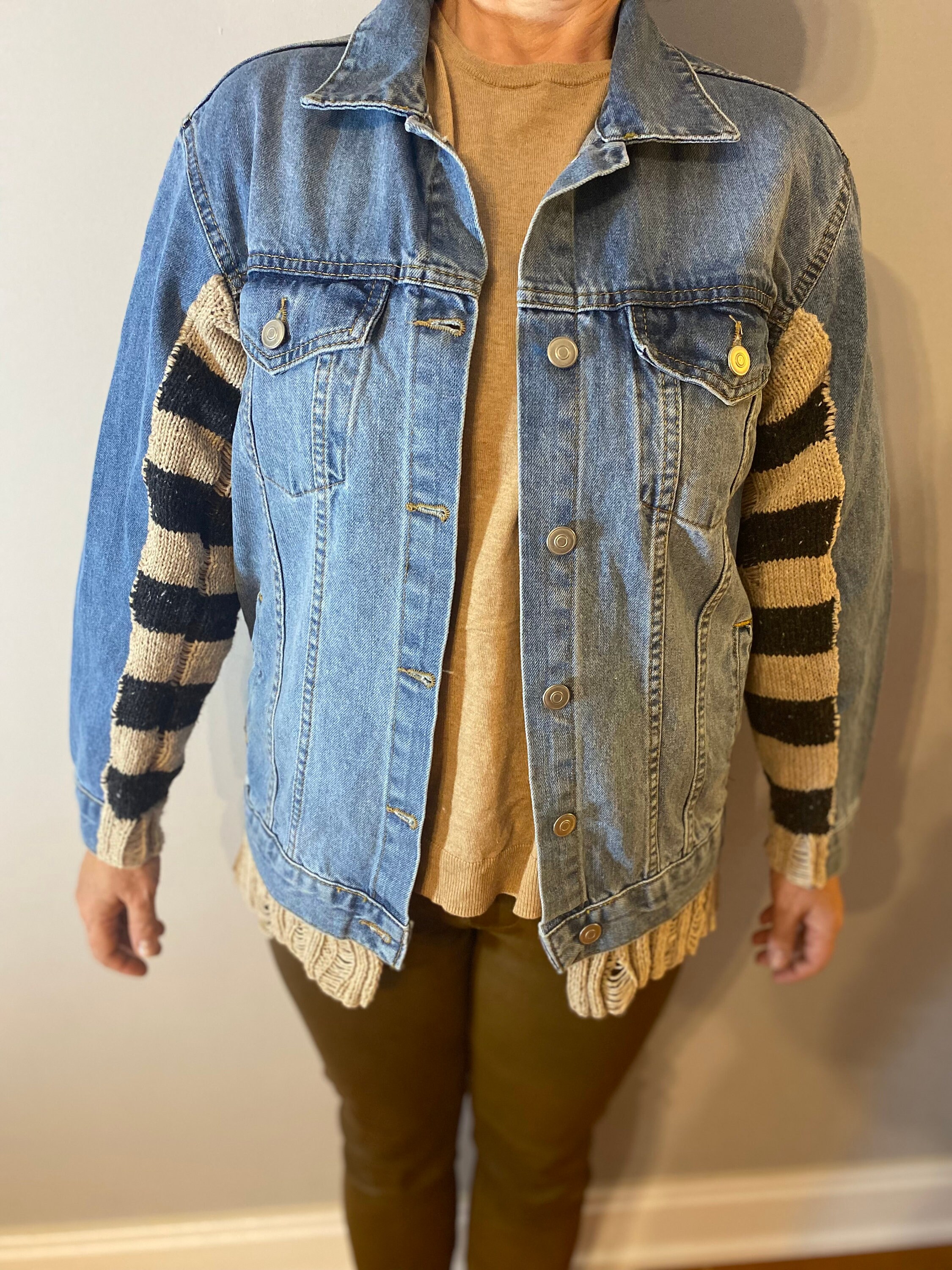 Knitted Jean Jacket With Cat Patchwork Personalized Black and | Etsy