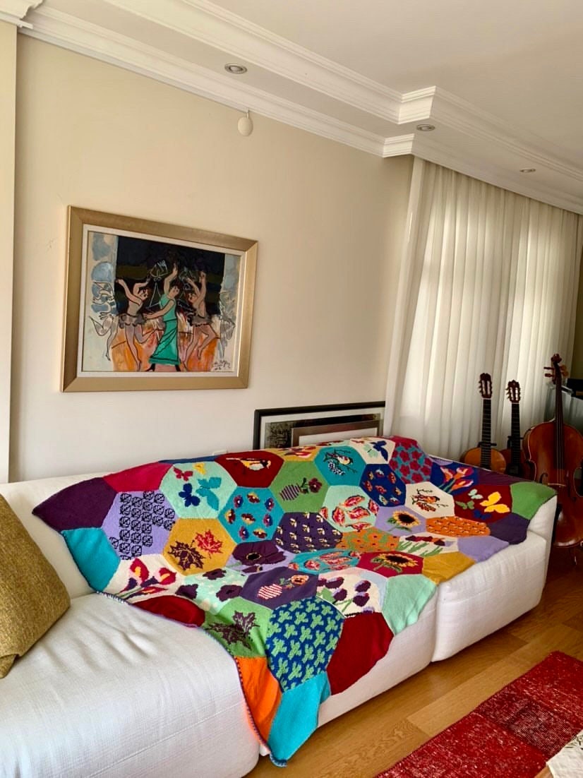 Handknit Cotton Patchwork Throw Blanket Quilt Crocheted - Etsy