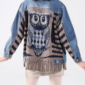 Knitted Jean Jacket With Owl, Personalized Custom Embroidered Denim ...
