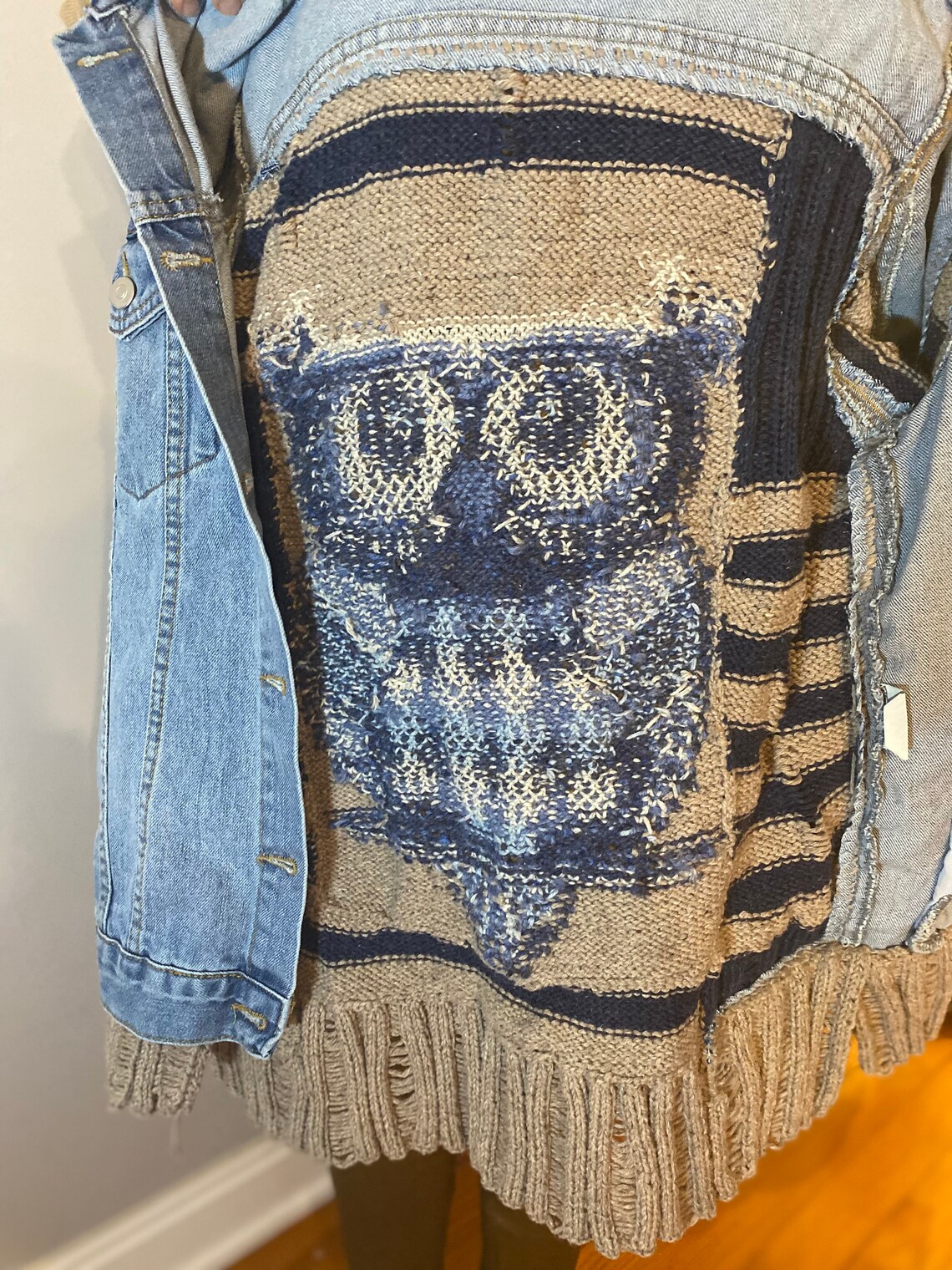 Knitted Jean Jacket With Owl Personalized Custom Embroidered - Etsy