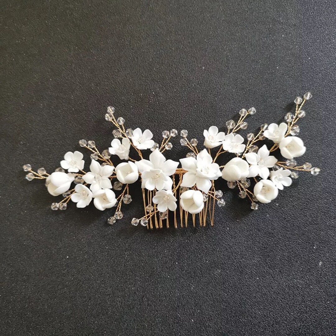 Ceramic White Flower Wedding Comb, Porcelain Flower Bridal Hair Comb ...
