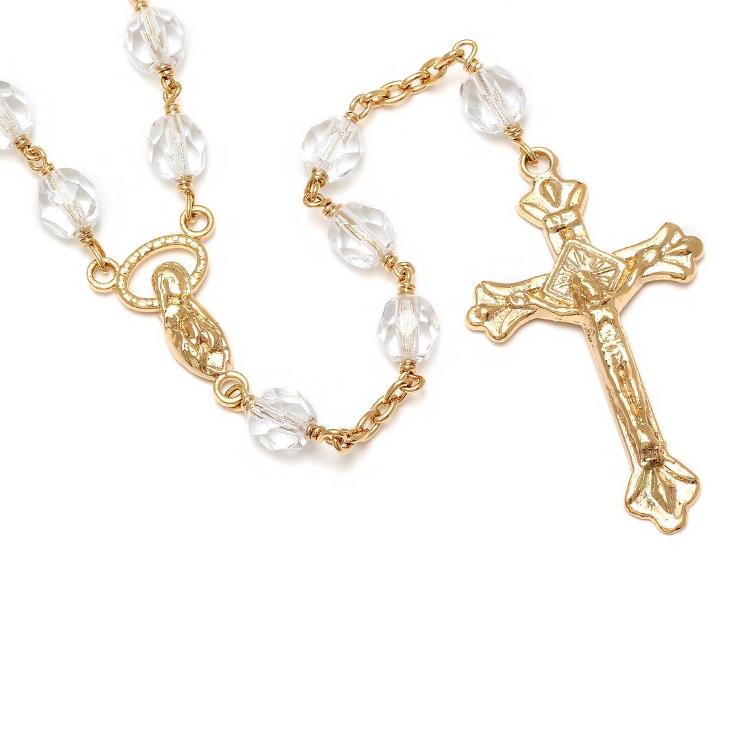 Rose Gold and Rhodium Plated Virgin Mary Rosary Necklace Catholic ...
